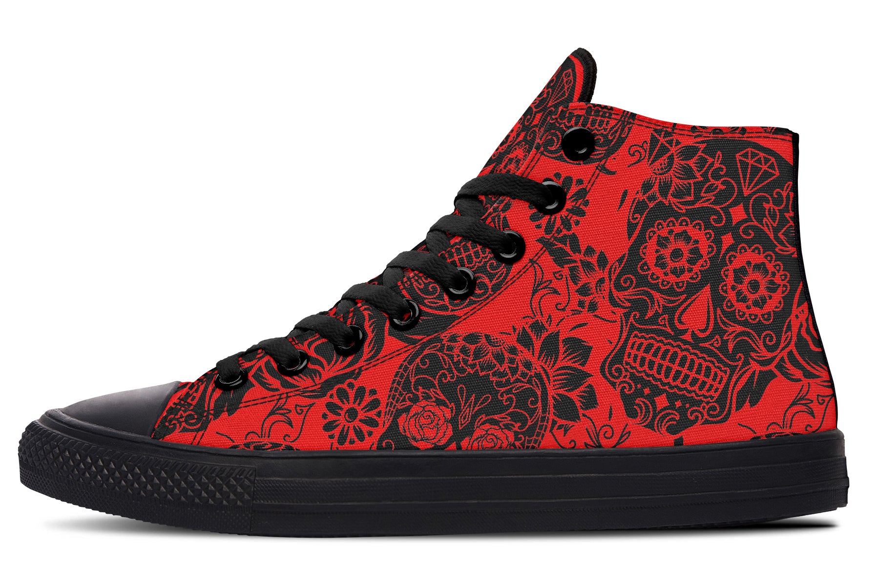 Calavera Red High Tops ( Black or White Sole ) – House Of Chingasos