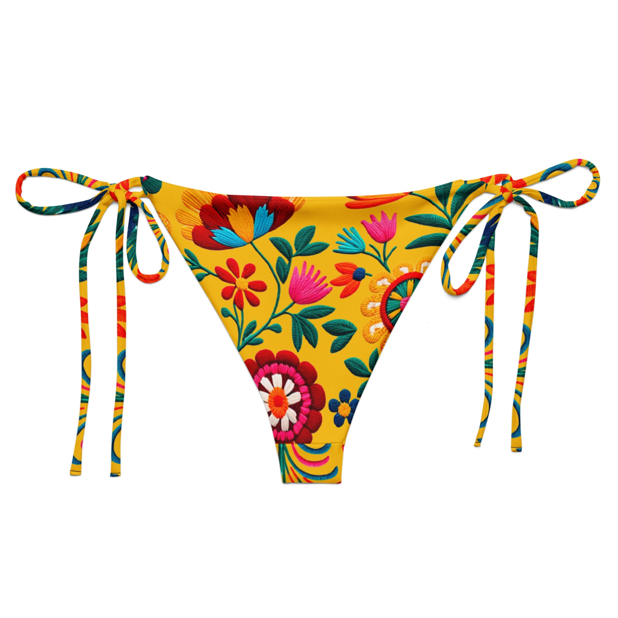 Las Flores De Verano - String Bikini Bottom ( Faux Embroidery Print ...
