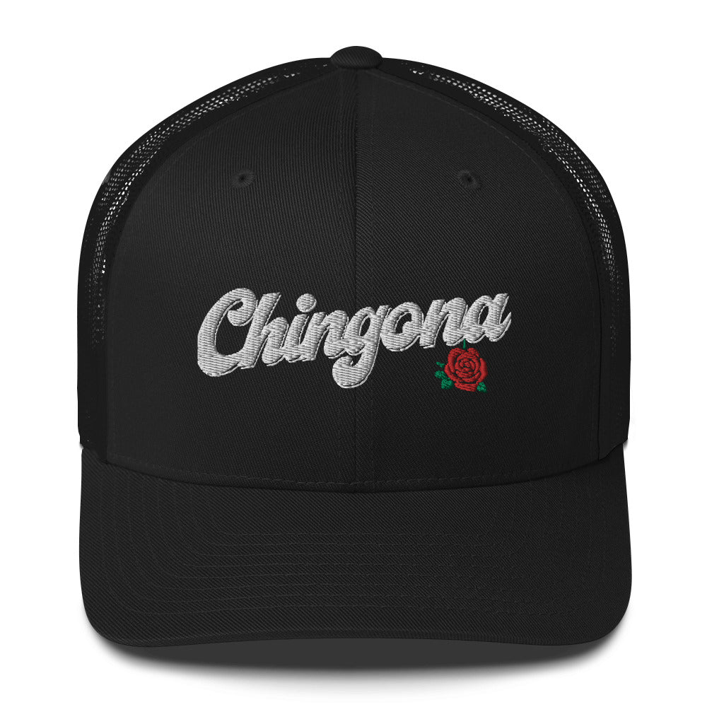 Old School Chingona Rose Trucker Cap – House Of Chingasos